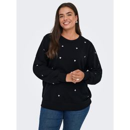 Only CARMAKOMA Damen Sweatshirt "CARMIA LS O-NECK SWEAT JRS", schwarz, Gr. S, bedruckt, Sweatware, Obermaterial: 60% Baumwolle, 40% Polyester,