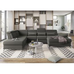 Sit & More Wohnlandschaft SIT & MORE, B:359cm H:87cm T:230cm, grau, 100% Polyester, Sofas, "Cabrio U-Form, B: 359 cm, mit Sitztiefen-, Arm- &