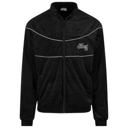 Trainingsjacke Karl Kani "Karl Kani KM251-011-2 Kani Varsity Velours Trackjacket", Herren, Gr. L, schwarz, wei&szlig;, 93% Polyester, 7% Elasthan, mehrfarbig, normal, amerikanischer Ausschnitt, Jacken Trainingsjacke