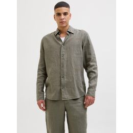 Jack & Jones JACK & JONES Herren Langarmhemd "JPRCCLAWRENCE LINEN L/S SHIRT SN"tea leaf fit:relaxed fit, Gr. S, unifarben, Web, Obermaterial: 100% Leinen, Hemden