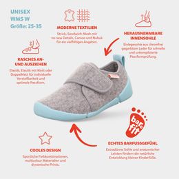 Superfit M&auml;dchen Barfu&szlig;schuh "VENTI WMS: Weit", Gr. 33, grau, Wolle, meliert, Schuhe, Hausschuh mit Schurwolle, WMS: weit, Gr&ouml;&szlig;enschablone zum