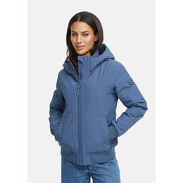Winterjacke Marikoo "Mooni 16", Damen, Gr. M, blau (dusty blau), Obermaterial: 100% Nylon; Innenseite: 100% Polyester; Futter: 100% Polyester, Jacken Winterjacke, Gefütterte Übergangsjacke mit Kapuze und Kordelzug