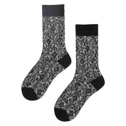Hudson Damen Socken "Socke Earthy Graphic", Gr. 43, schwarz, Obermaterial: 36% Baumwolle CO. 22% Polyacryl PAN. 22% Polyamid PA. 20% Wolle WO., Socken