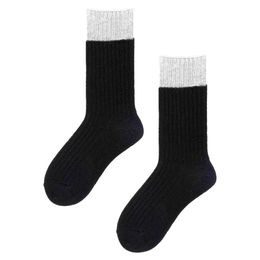Hudson Damen Socken "Socke Cosmic Block", Gr. 35, schwarz, Obermaterial: 39% Polyamid PA. 30% Wolle WO. 23% Viskose CV. 7% Kaschmir WS. 1% Elasthan