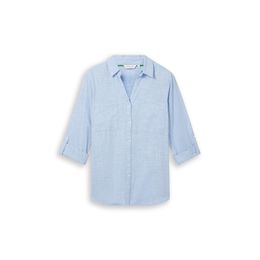 Tom Tailor Damen Plus Size - Bluse mit Brusttaschen, blau, Uni, Gr. 46