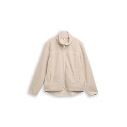 Tom Tailor Damen Teddy Sweatjacke mit Stehkragen, beige, Uni, Gr. XL