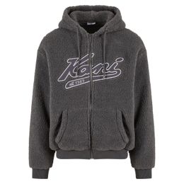 Sweatjacke Karl Kani "Karl Kani KK Varsity Teddy Zip Hoodie", Herren, Gr. S, grau, 100% Polyester, Sweatjacken Sweatjacke