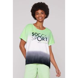 SOCCX Damen Rundhalsshirtpeppy gr&uuml;n, schwarz, Gr. XL, bedruckt, Material: 100% Baumwolle, Shirts, mit &uuml;berschnittenen Schultern