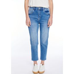 High-waist-Jeans ZABAIONE "Ma44rbella", Damen, Gr. 36, N-Gr, blau (mid blau), Denim/Jeans, Obermaterial: 95% Baumwolle, 3% Polyester, 2% Elasthan, unifarben, normal, Jeans High-Waist-Jeans, mit seitlichem Gummizug am Bund