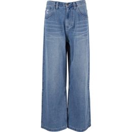 Bequeme Jeans Karl Kani "Karl Kani OG Aop Back Pocket Relaxed Baggy", Herren, Gr. 28, Normalgr&ouml;&szlig;en, medium blau, 64% Baumwolle, 19% Polyester, 17% Viskose, unifarben, Jeans