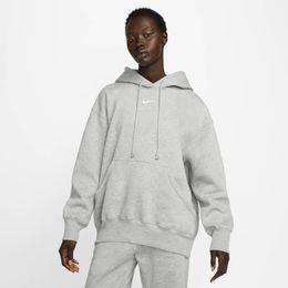 Kapuzensweatshirt Nike Sportswear "W NSW PHNX FLC OS PO HOODIE", Damen, Gr. S, dk grau heather, sail, Obermaterial: 80% Baumwolle, 20% Polyester, normal, Rundhals, Sweatshirts