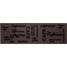 K&uuml;chenl&auml;ufer ANDIAMO, B:67cm H:5mm L:250cm, braun, Kunstfaser, Teppiche, "Espresso", mit Schriftzug, rutschhemmend, K&uuml;che, Kundenliebling