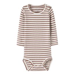 name it M&auml;dchen Langarmbody "NBNBANI LS BODY NOOS", Gr. 50, braun, Jersey, Obermaterial: 57% Baumwolle, 38% Modal, 5% Elasthan, geringelt, gestreift,
