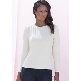 Lascana Langarmshirt 'aus weichem Viskose-Stretch' beige Gr. 32/34 f&uuml;r Damen. Mit Rundhals. Basic. Nachhaltig.