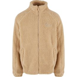 Allwetterjacke Karl Kani "Karl Kani Karl Kani Metal Signature Teddy Jacket", Damen, Gr. L, sand, light sand, 100% Polyester, mehrfarbig, loose fit, amerikanischer Ausschnitt, Jacken