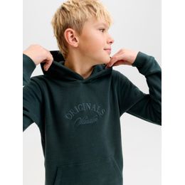Jack & Jones Kinder Kapuzensweatshirt "JORBLEECKER BRANDING SWEAT HOOD BF JNR", gr&uuml;n, Gr. 152, JACK & JONES JUNIOR, bedruckt, unifarben, angeraute Sweatware,
