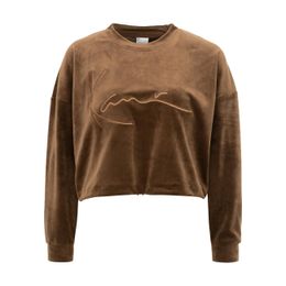 Karl Kani Damen Sweater "Karl Kani Damen KW214-045-1 Signature Velvet Crop Crew brown"braun, Gr. S, 80% Baumwolle, 20% Polyester, Sweatshirts