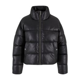 Winterjacke Karl Kani "Karl Kani Karl Kani Serif Crop PU Puffer Jacket", Damen, Gr. L, schwarz, 100% Polyurethan, unifarben, normal, amerikanischer Ausschnitt, Jacken Winterjacke