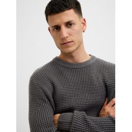Jack & Jones JACK & JONES Herren Strickpullover "JJGLOBAL KNIT CREW NECK", grau, Gr. M, unifarben, Strick, Obermaterial: 67% Polyacryl, 33% Baumwolle, Pullover
