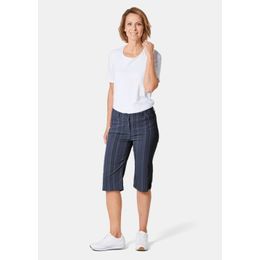 GOLDNER Damen Stoffhose "Kurzgr&ouml;&szlig;e Bermuda in strukturierter elastischer Ware", blau, Gr. 20, Obermaterial: 45% Elastomultiester ELE. 44% Baumwolle