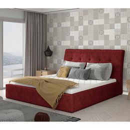 Pharao24.de Polsterbett Doppelbett in Rot aus Vintage Optik Webstoff
