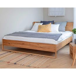 Pharao24.de B&uuml;gelgestell Holzbett aus Eiche Massivholz Oberfl&auml;che ge&ouml;lt