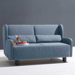 Pharao24.de Zweier Sofa in Blau Webstoff Schlaffunktion