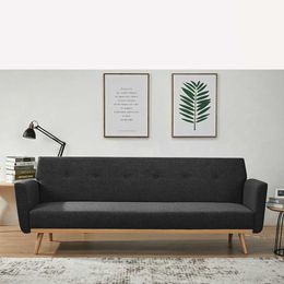 Pharao24.de Funktions Klappsofa in Schwarz und Holz Naturfarben Skandi Design