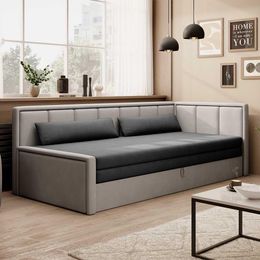 Pharao24.de Schlafsofa Sofa Bett in Grau mit Bettkasten