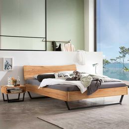 Pharao24.de Breites Bett 140x200 cm aus Wildbuche Massivholz Stahl