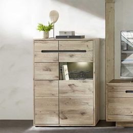 Pharao24.de Esszimmer Highboard Vitrine in Wildeichefarben LED Beleuchtung