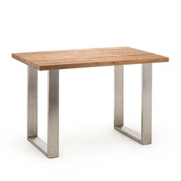 Pharao24.de Echtholztisch aus Eiche Massivholz und Edelstahl 160 cm breit