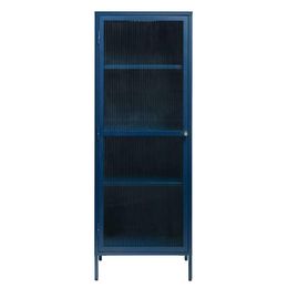 Pharao24.de Moderner Vitrinenschrank in Blau Metall mit Glast&uuml;r
