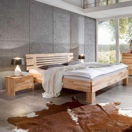 Pharao24.de Bett mit 2 Nachtkonsolen Kernbuche Massivholz (dreiteilig)