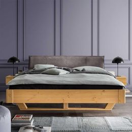 Pharao24.de Holzbett Bett mit Polsterkopfteil in Kiefer Laugenfarben und Anthrazit
