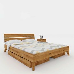 Pharao24.de Wildeiche Schubladenbett massiv ge&ouml;lt 35 cm Fu&szlig;teil