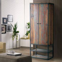 Pharao24.de Schrank Holz Holzschrank massiv aus Recyclingholz mit Metallgriffen
