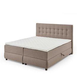 Pharao24.de Box Doppelbett Hellbraun Stoff in modernem Design mit Bettkasten