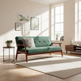 Pharao24.de Samt Sofa in Dunkelgr&uuml;n Schlaffunktion
