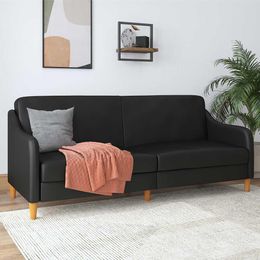 Pharao24.de Schwarzes Kunstleder Sofa mit Schlaffunktion 195 cm breit