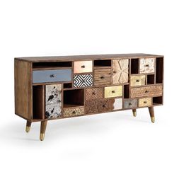 Pharao24.de Kommode Sideboard aus Mangobaum Massivholz mit Metallgriffen
