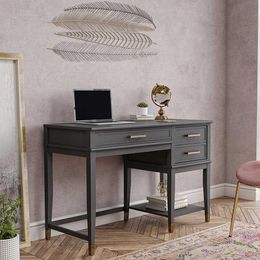Pharao24.de Home Office Schreibtisch Dunkelgrau im Landhausstil hochklappbare Tischplatte