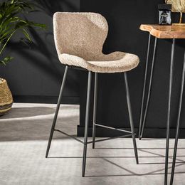 Pharao24.de Boucle Barstuhl in Beige und Anthrazit 67 cm Sitzh&ouml;he (4er Set)