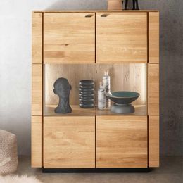 Pharao24.de Highboard Vitrine aus Wildeiche Massivholz ge&ouml;lt LED Beleuchtung