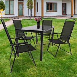 Pharao24.de Gartenmöbelset Gartentischgruppe klappbar aus Glas und Metall (fünfteilig)