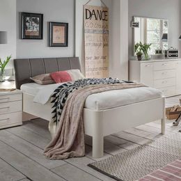 Pharao24.de Schlafzimmer Bett in Wei&szlig; Polsterkopfteil in Braun
