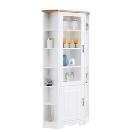 Pharao24.de Eckvitrine in Wei&szlig; und Kiefer Honigfarben Landhausstil