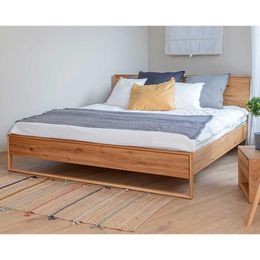 Pharao24.de B&uuml;gelgestell Holzbett aus Eiche Massivholz Oberfl&auml;che ge&ouml;lt