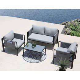 Pharao24.de Terrassensitzgruppe modern mit vier Sitzpl&auml;tzen Grau und Schwarz (vierteilig)