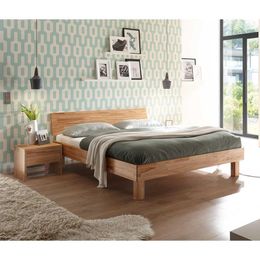 Pharao24.de Doppelbett aus Kernbuche Massivholz 2 Nachtkommoden (dreiteilig)